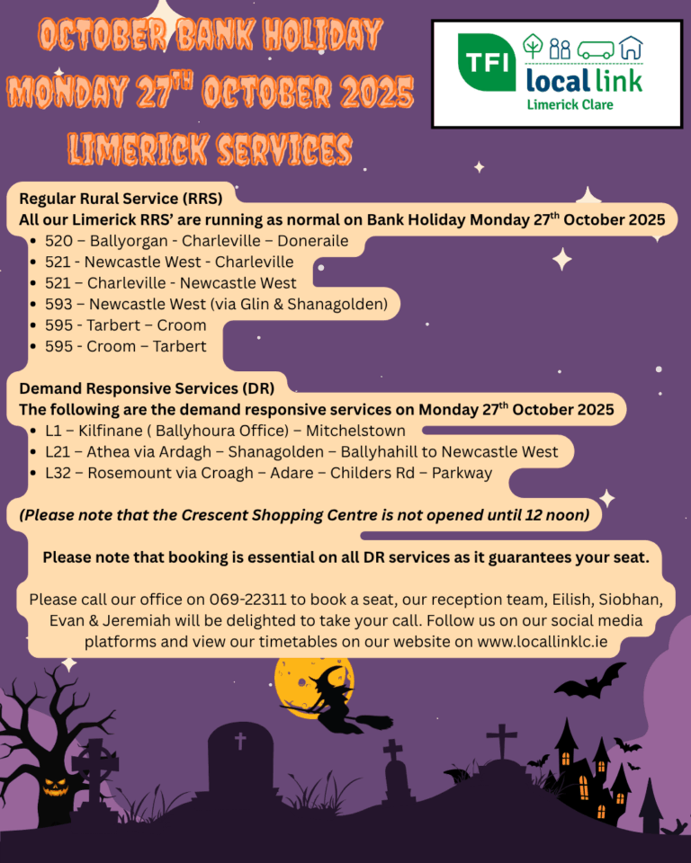 👻 October Bank Holiday Timetable – 27th October 2025 – Limerick ...